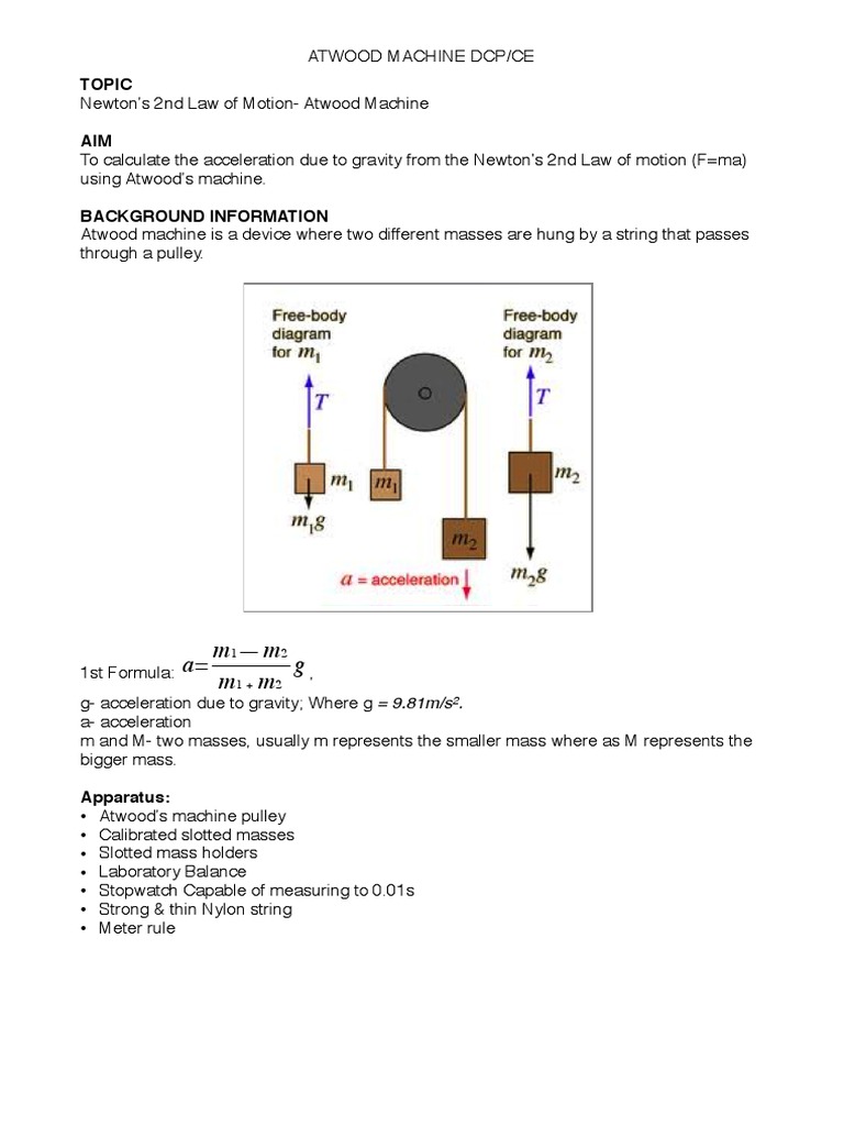 Atwood Lab Report DCP:CE | PDF | Experiment | Mass