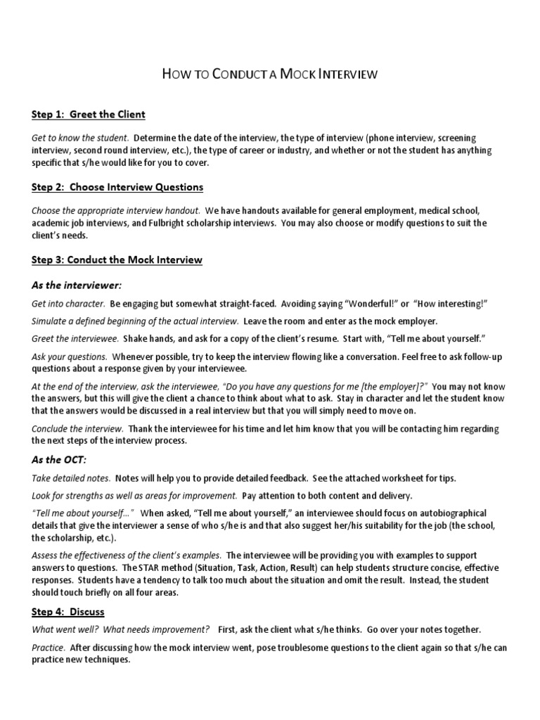 Microsoft Word - How To Conduct Mock Interviews | PDF | Interview | Job ...