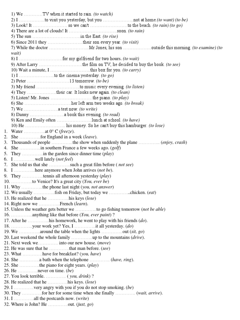 All Tenses Exercises | PDF | Leisure