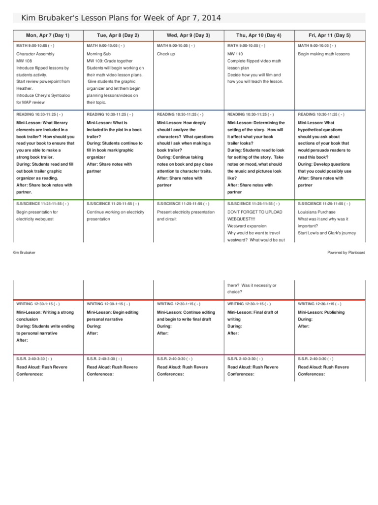 Apr 07 2014 Planboard | PDF | Lesson Plan | Leisure
