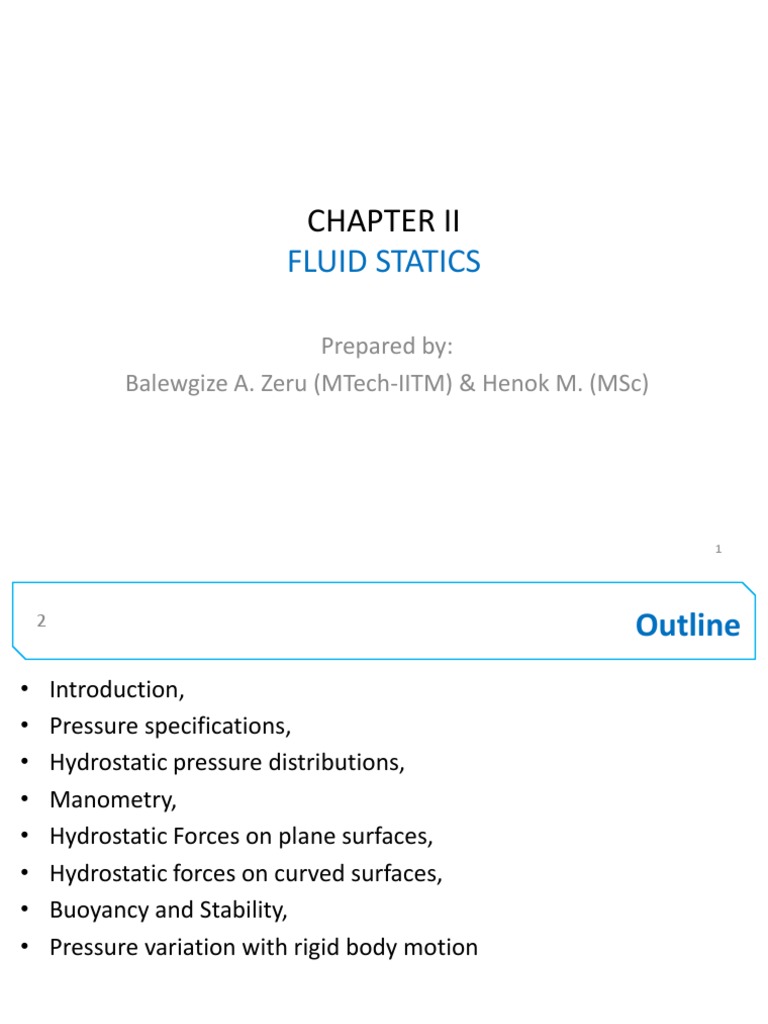 Chapter Ii - Fluid Statics | PDF | Buoyancy | Pressure