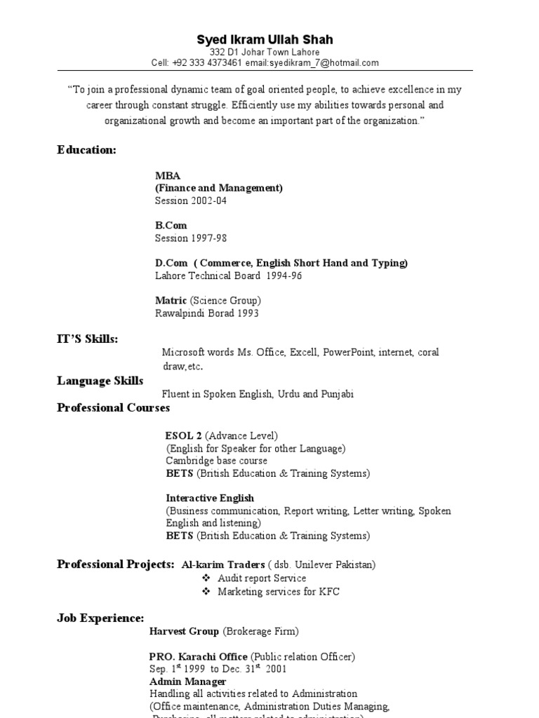 Syed Ikram CV | PDF | Advertising | Business