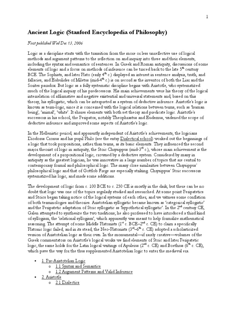 Ancient Logic & Medieval Theories of Consequence Philosophy) | PDF ...