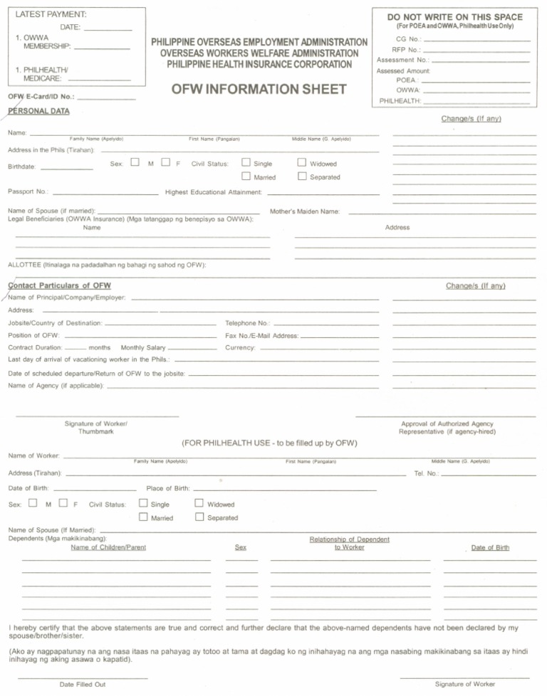 OWWA Membership Form / OWWA Info Sheet | PDF | Government | Business