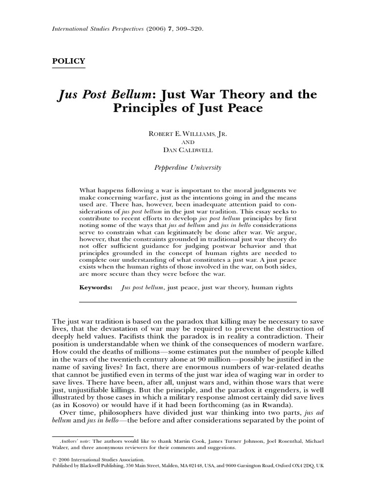 Jus Post Bellum Williams | PDF | Just War Theory | Human Rights Jus Post Bellum Williams | PDF | Just War Theory | Human Rights