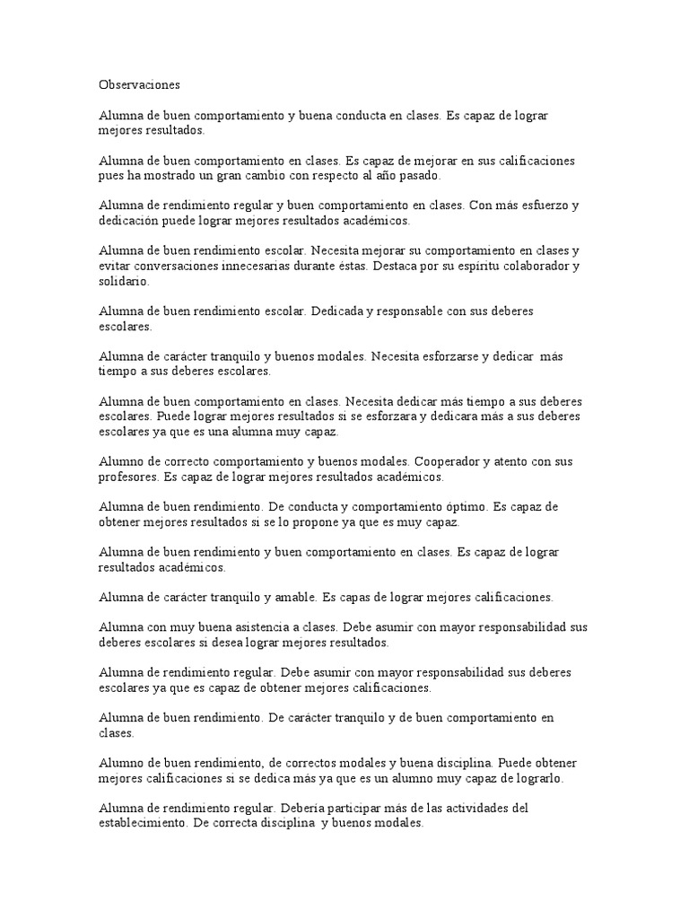 Observaciones | PDF | Disciplinas | Comportamiento