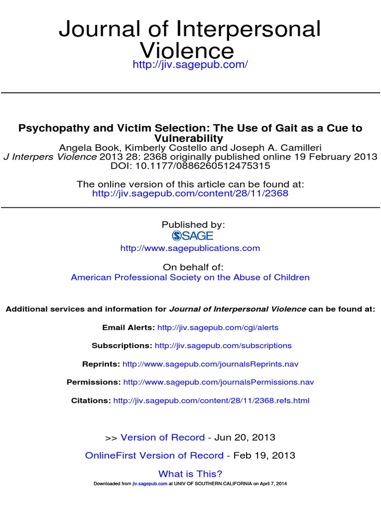 Psychopathy and Victim Selection: The Use of Gait As A Cue To ...