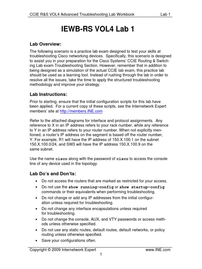 IEWB RS VOL4.Lab1.Scenarios.v0.01 | PDF | Ip Address | Router (Computing)