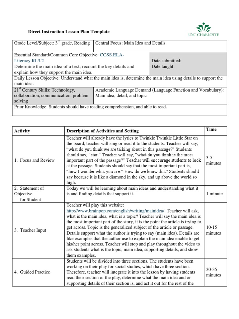 Reading-Direct Lesson Plan Template | PDF | Lesson Plan | Teachers