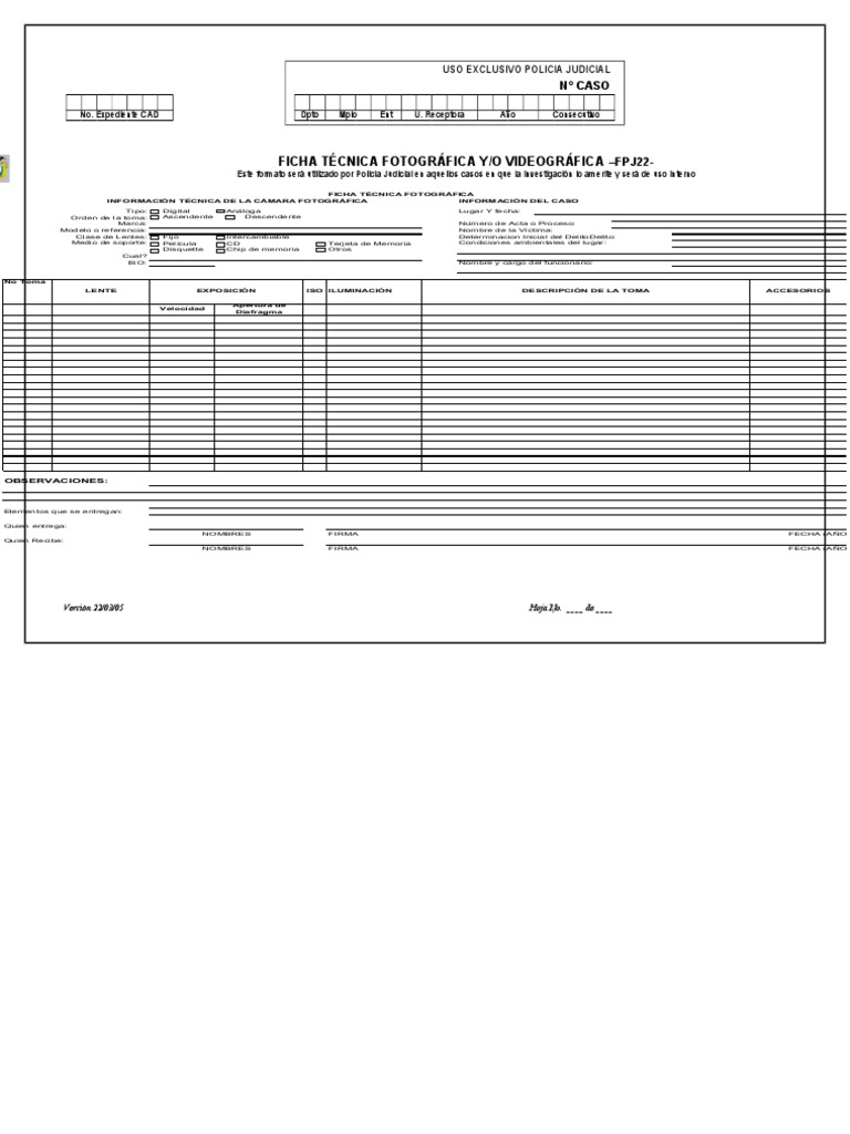 Ficha Tecnica Fotografica y Videografica | PDF