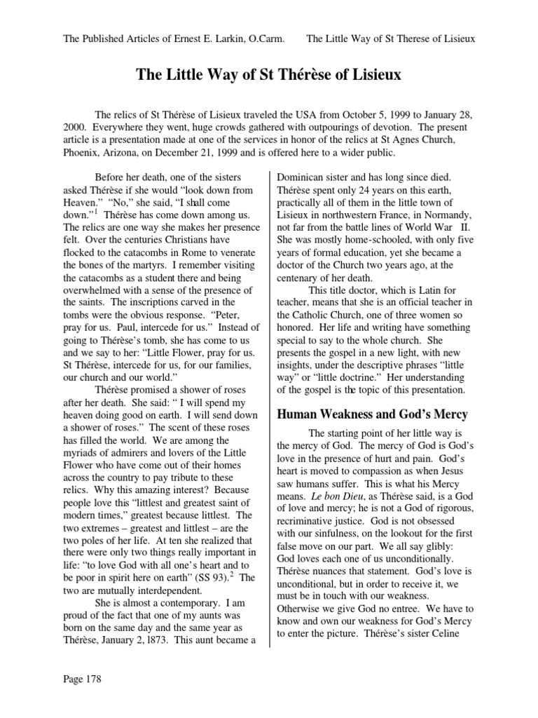 The Little Way of St Thérèse of Lisieux | PDF | Relic | Sin