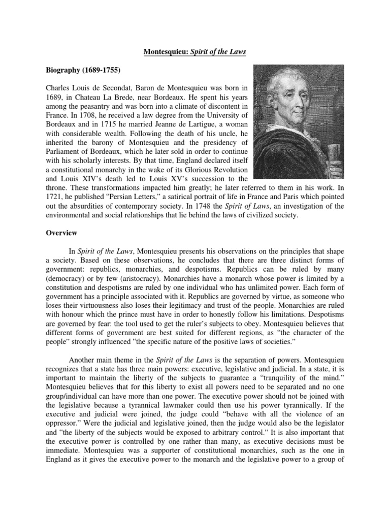 Montesquieu Handout | PDF | Montesquieu | Virtue