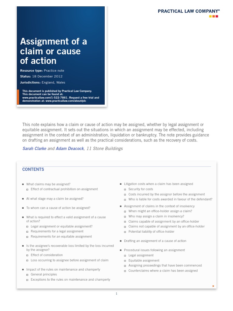 Assignment of Claims and Causes of Action | PDF | Assignment (Law ...