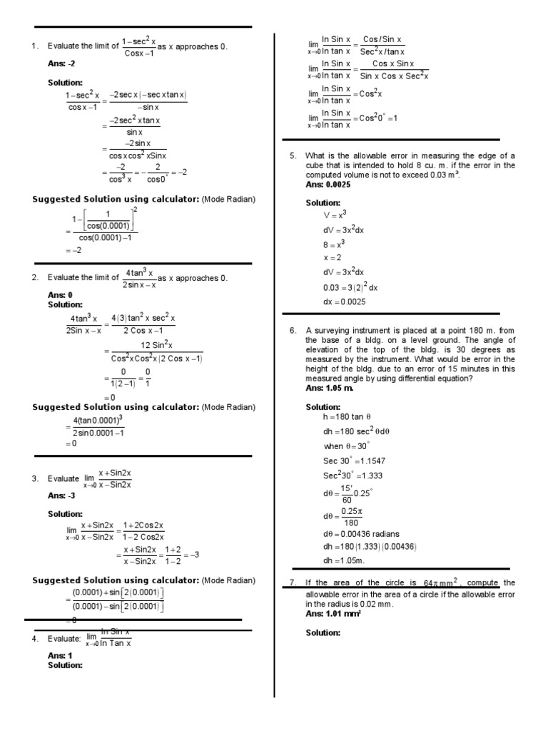 Limits and Derivatives Practice Problems | PDF | Trigonometric ...