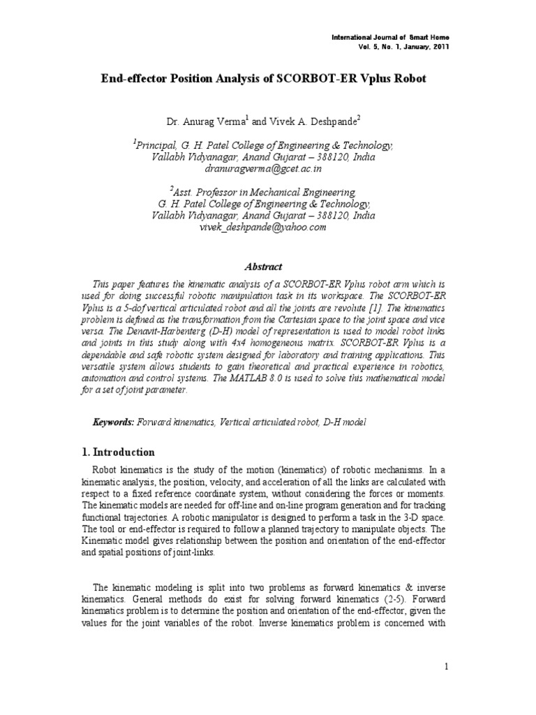 End-Effector Position Analysis of SCORBOT-ER Vplus Robot | PDF ...