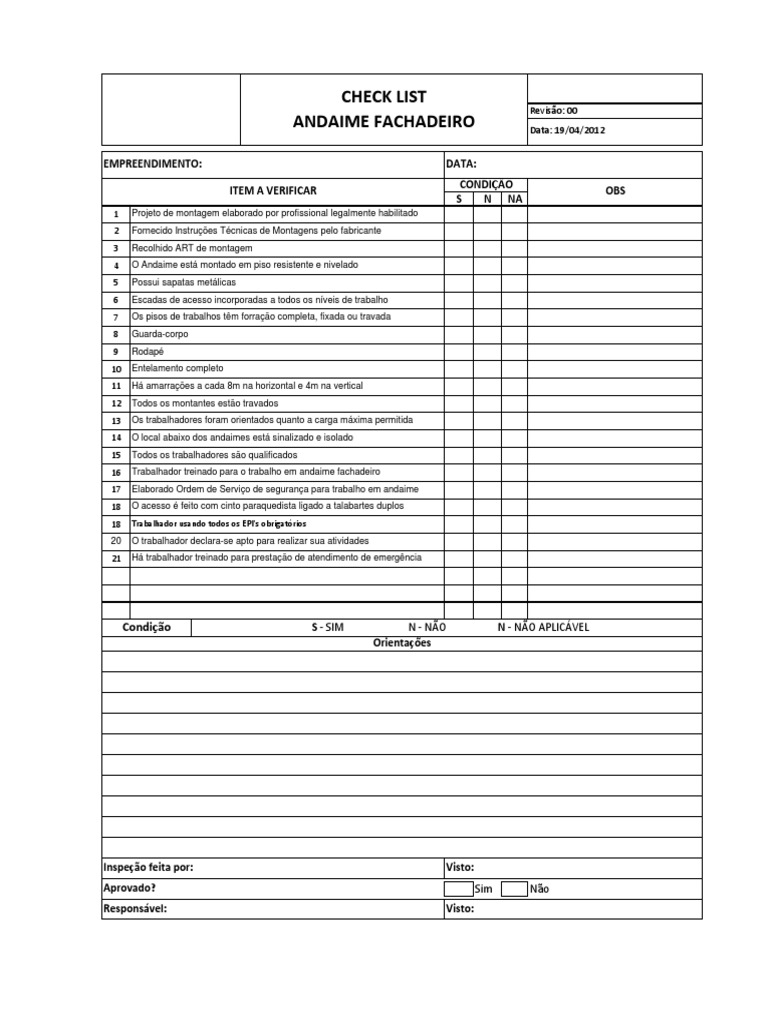 Checklist de Inspeção de Andaimes | PDF