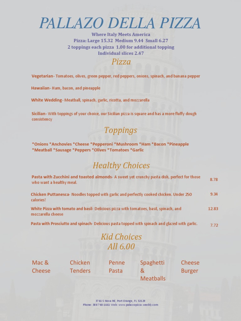Palazzo Della Pizza Menu & Prices | PDF