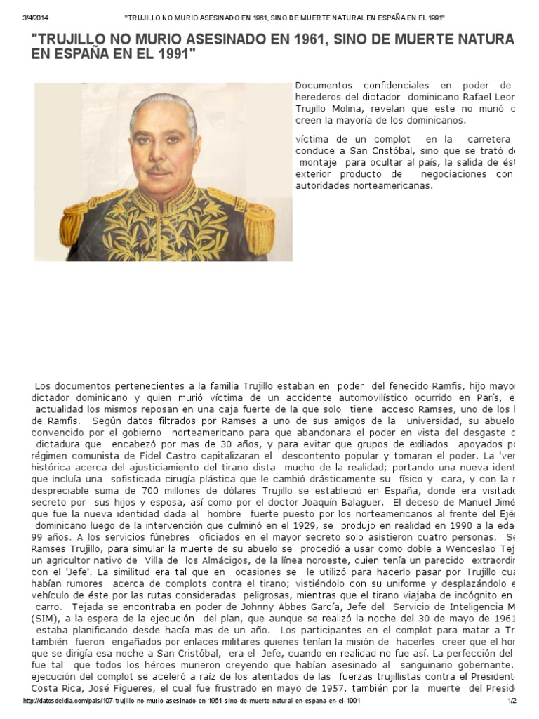 La verdadera muerte de Trujillo en 1991 | PDF | República Dominicana ...