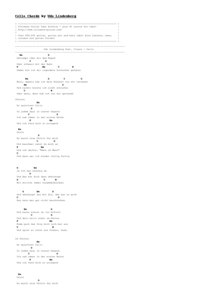 Cello Chords (Ver 2) by Udo Lindenberg at Ultimate-Guitar PDF | PDF