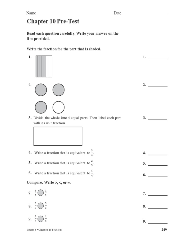 Grade 3 Chapter 10 Fraction Pre-Test | PDF