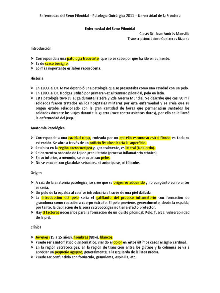 Enfermedad del Seno Pilonidal: Diagnóstico y Tratamiento | PDF | Pecho ...