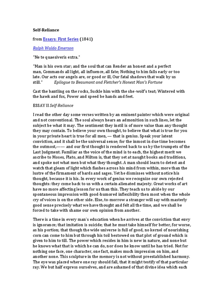 Self-Reliance by Ralph Waldo Emerson | PDF | Religion And Belief | Science