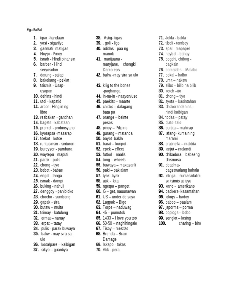 Filipino Slang, Idioms, and Proverbs | PDF | Home & Garden