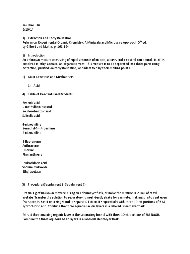 Lab 2 - Extraction and Recrystallization | PDF | Solubility | Solution