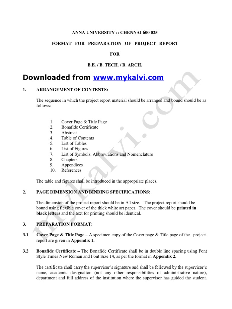 Anna University Project Sample Format Mykalvi | PDF | Typefaces | Times ...