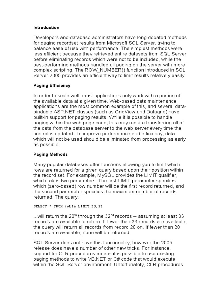 Paging in SQL Server | Download Free PDF | Microsoft Sql Server | Web ...