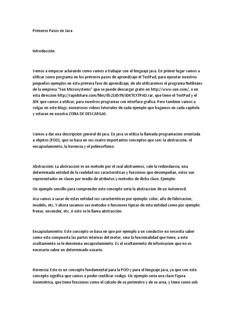 Primeros Pasos en Java | PDF | Java (lenguaje de programación ...