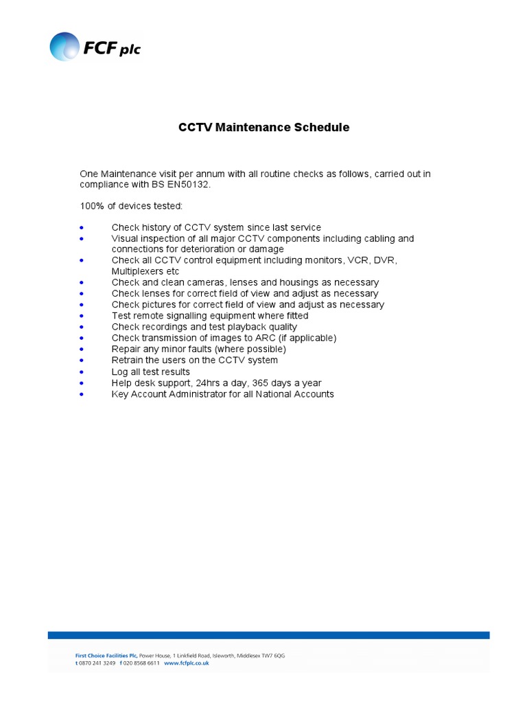 CCTV Maintenance Checklist Overview | PDF | Home & Garden