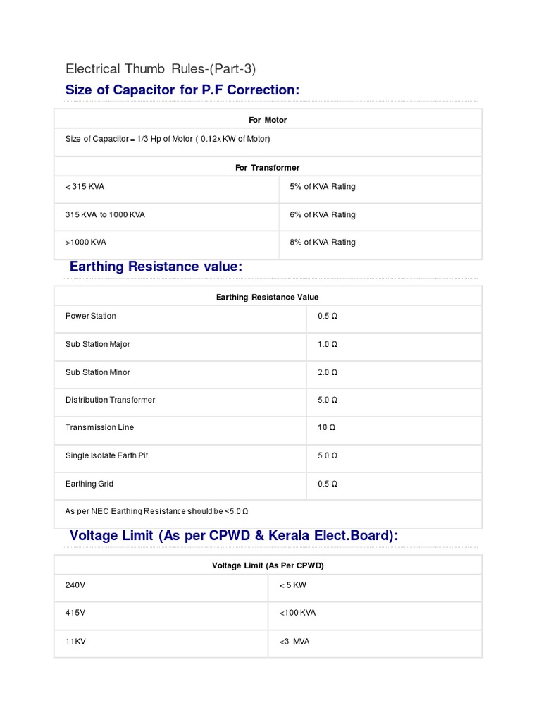 Electrical Thumb Rules (Part 3) | PDF | Transformer | Mains Electricity