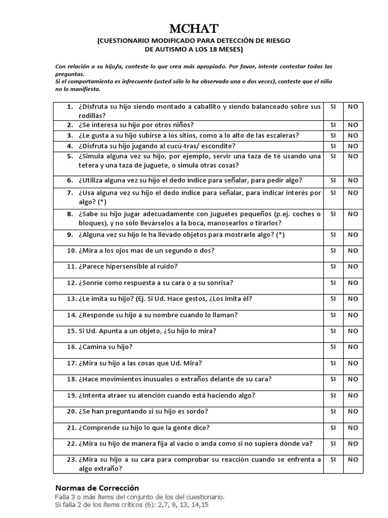 Cuestionario MCHAT: Detección de Autismo | PDF | Artes del Lenguaje y ...