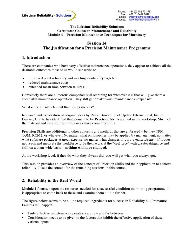 Precision Maintenance | PDF | Reliability Engineering | Accuracy And ...