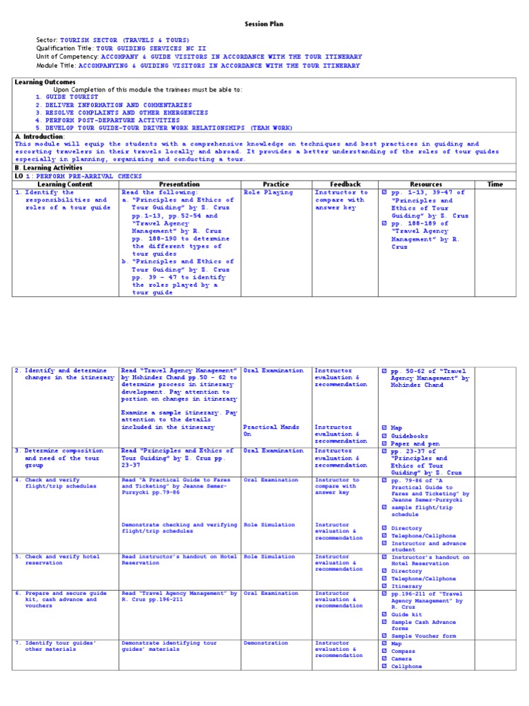 Tour Guide Training Session Plan | PDF | Guide Book | Tourism