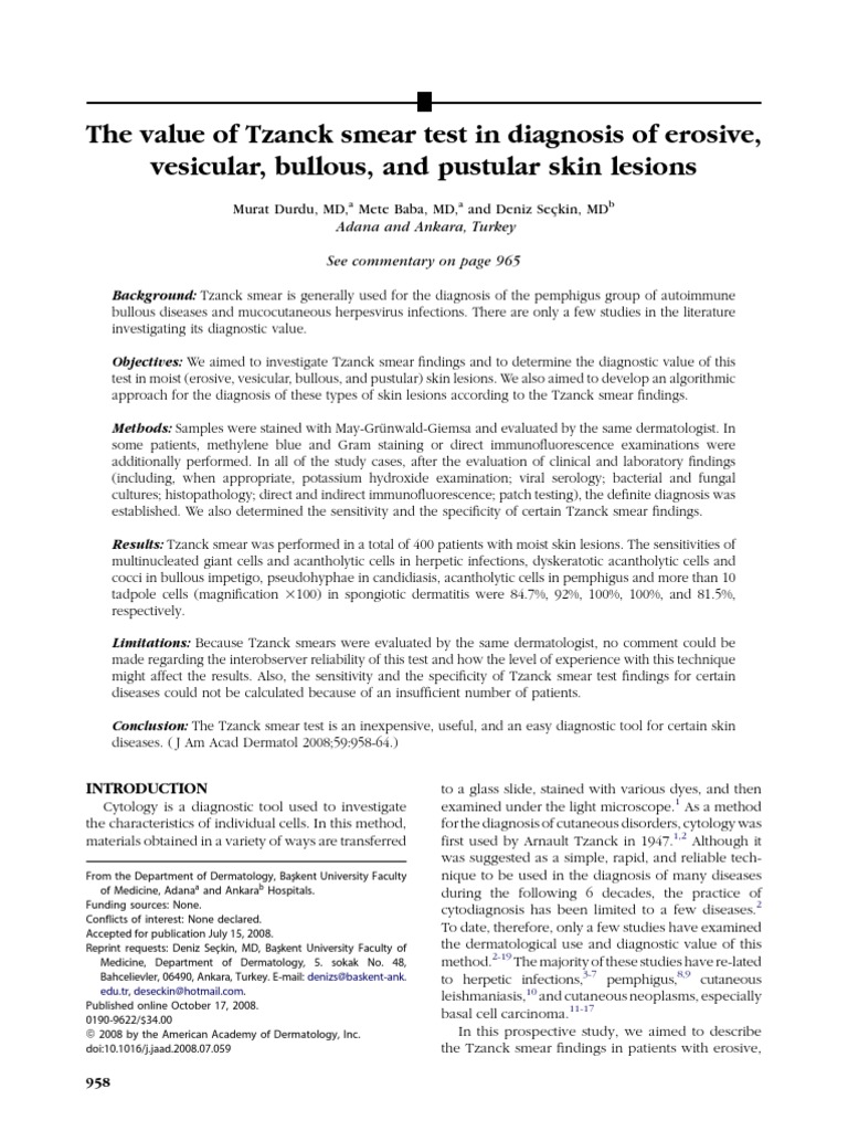 Dermatologists' Guide to Tzanck Smear | PDF | Cutaneous Conditions ...