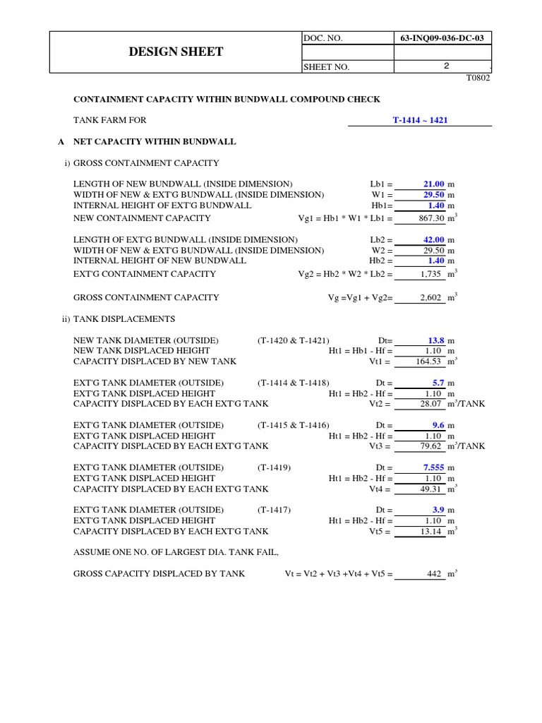 Bund Wall Calculation Capacity CHK (Consider 2 New Tanks) | PDF ...