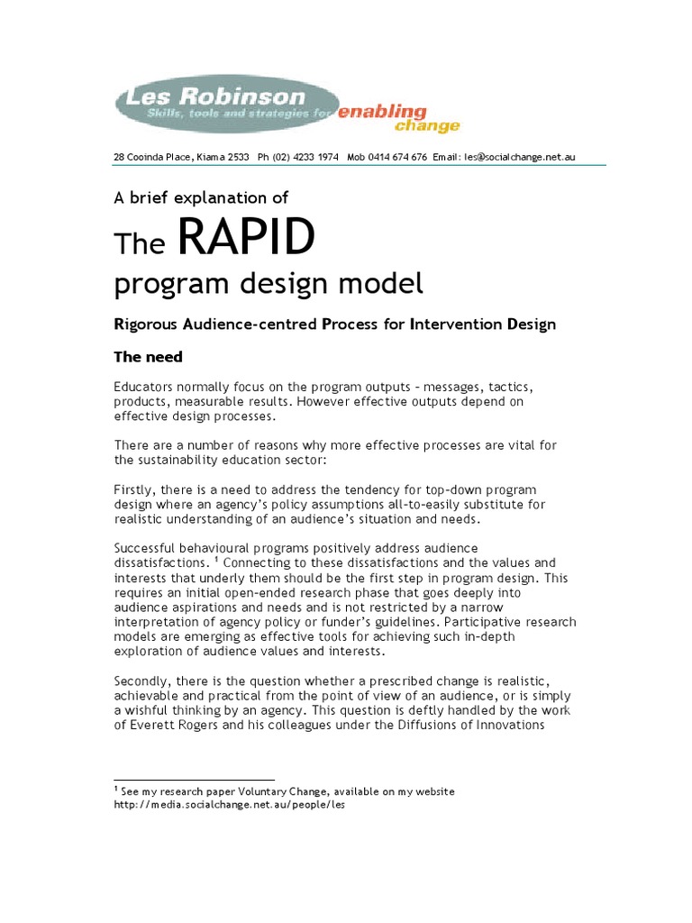 RAPID Program Design | Download Free PDF | Evaluation | Sustainability