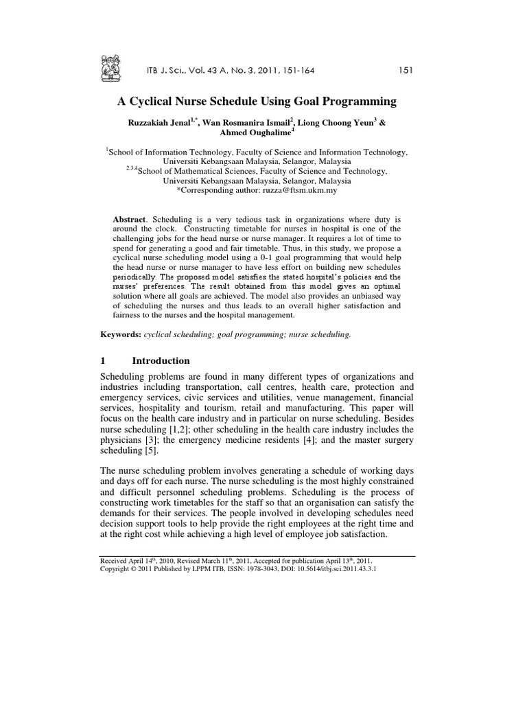Cyclical Nurse Scheduling | PDF | Scheduling (Production Processes) | Mathematical Optimization