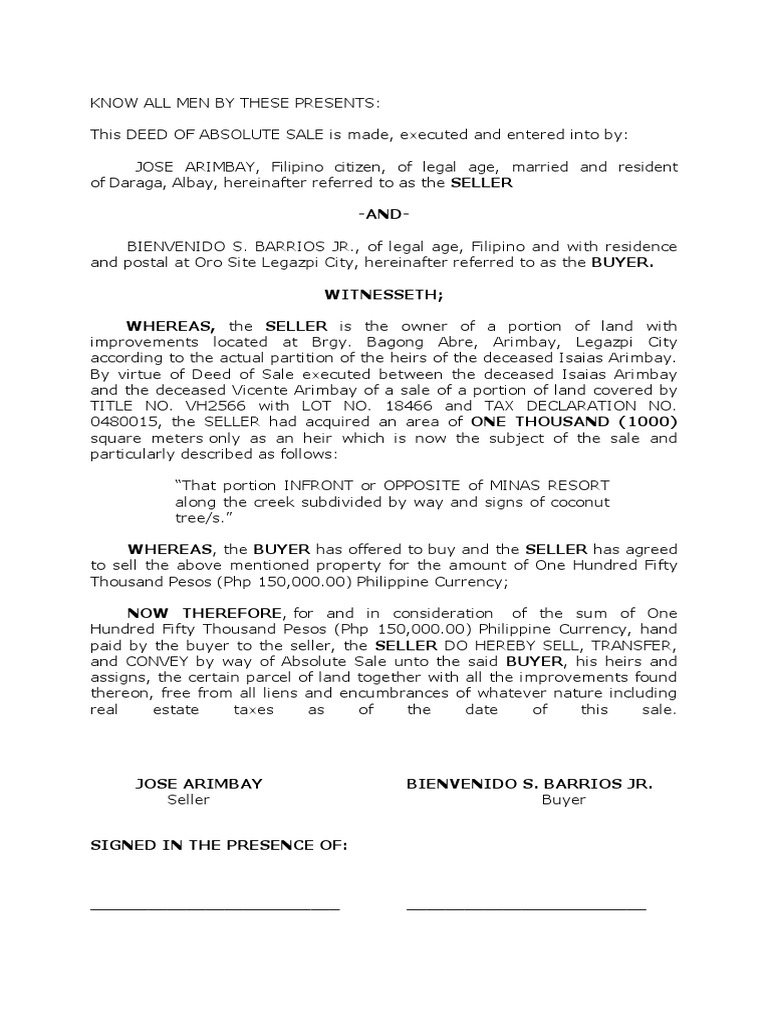 Deed of Sale | PDF | Deed | Law And Economics