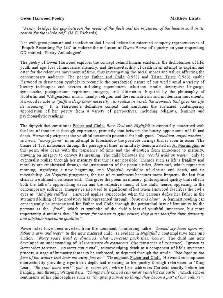 Analyzing Harwood's Father and Child | PDF | Heaven | Poetry