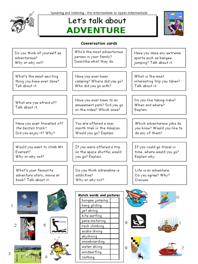 Speaking and listening - Adventure conversation cards for intermediate ...