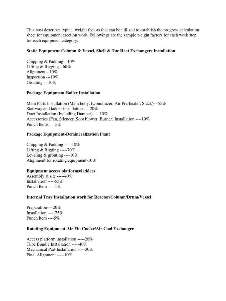Equipment Installation Weight Factors | PDF