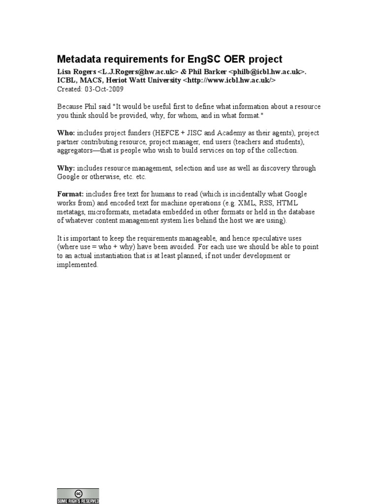 Resource Description Requirements For EngSC OER Project | PDF | Tag ...