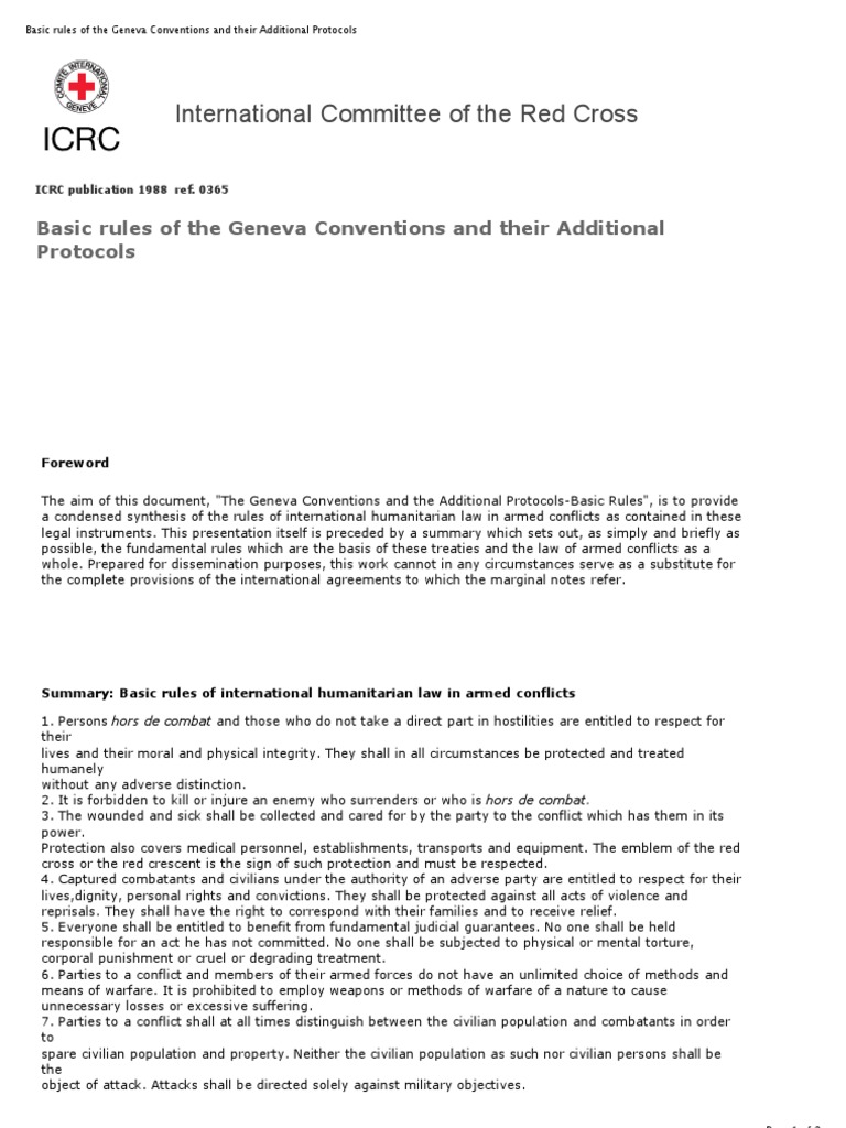 Basic Rules of The Geneva Conventions and Their Additional Protocols ...