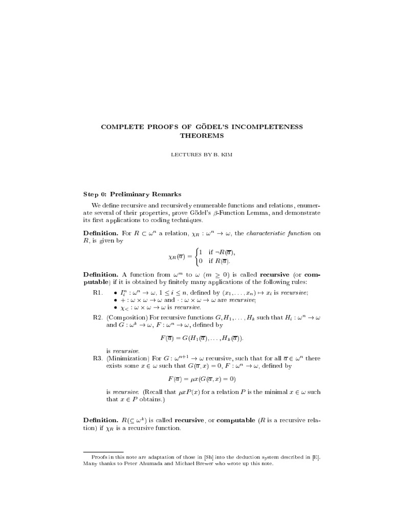 Godel Incompleteness Theorems - Complete Proofs of - Kim PDF | PDF ...