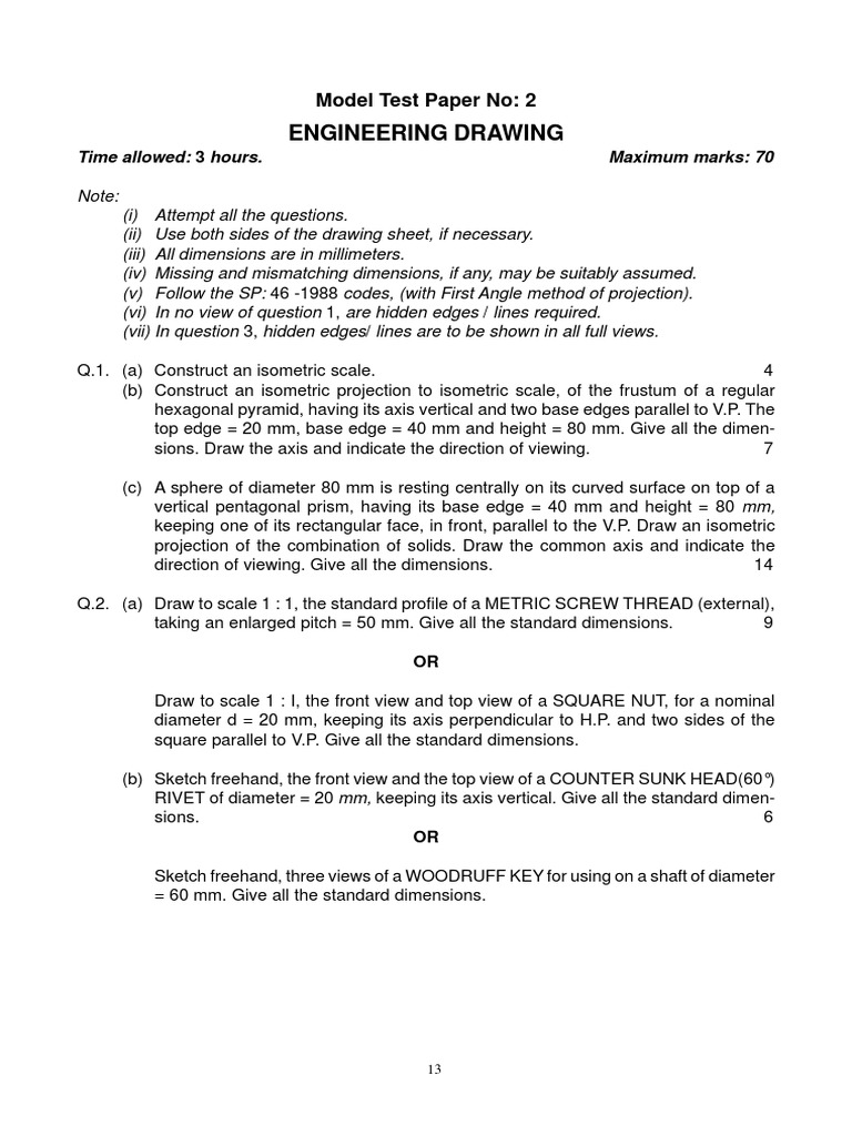 CBSE Class 12 Engineering Drawing Solved Sample Paper-02 (For 2011 ...
