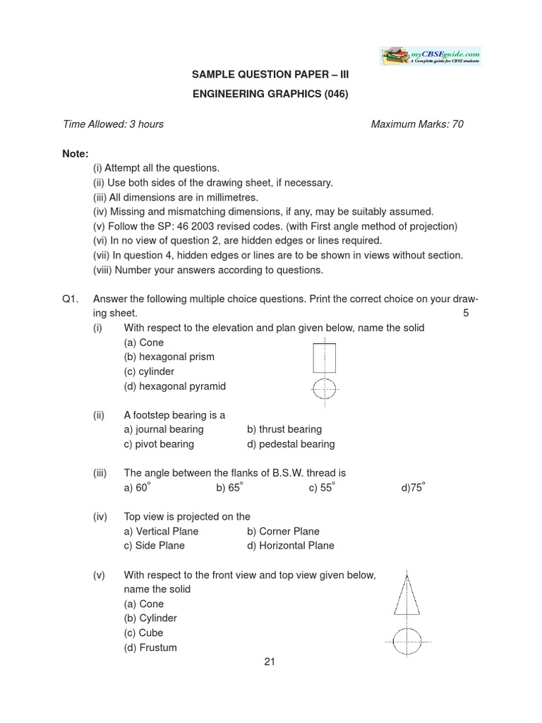 CBSE Class 12 Engineering Graphics Sample Paper-03 (for 2012) | Space ...