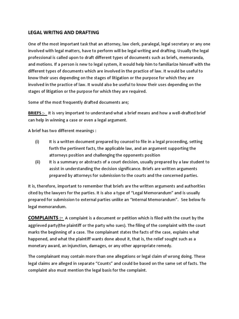 Legal Drafting | PDF | Complaint | Brief (Law)